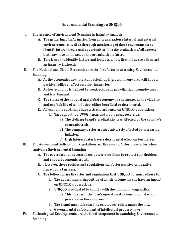 UNIQLO Environmental Scanning Analysis | PDF | Fashion | Economic ...