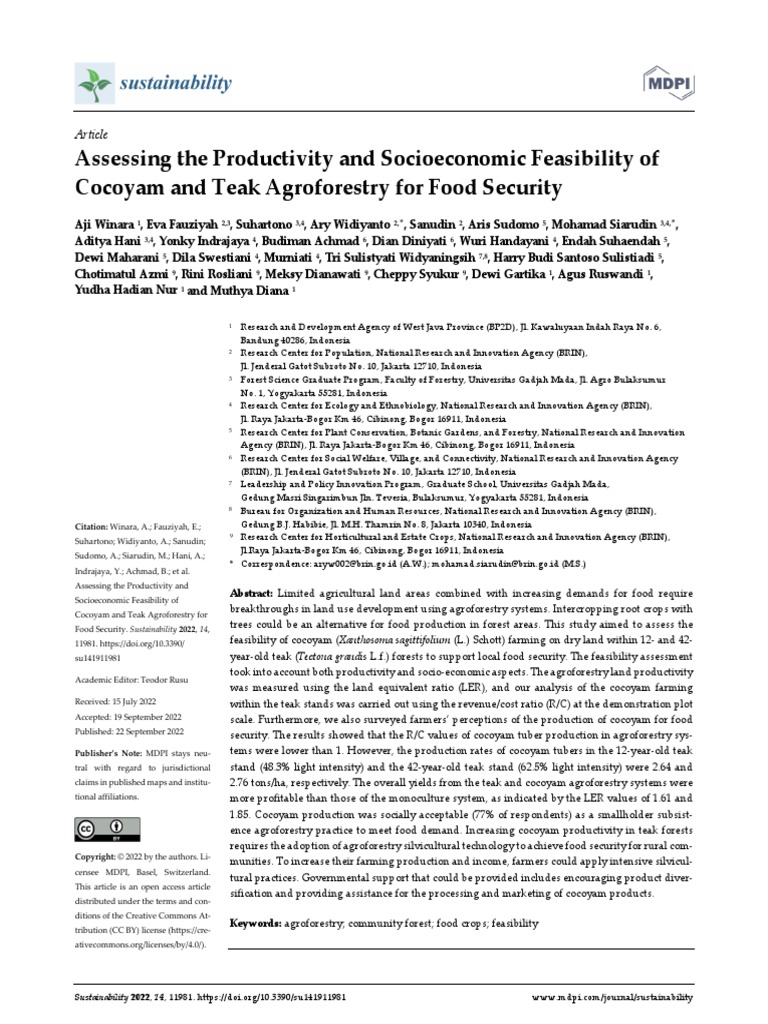 Assessing The Productivity and Socioeconomic Feasibility of Cocoyam and Teak Agroforestry For ...