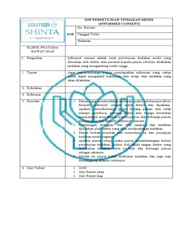 Sop Persetujuan Tindakan Medis (Informed Consent) | PDF