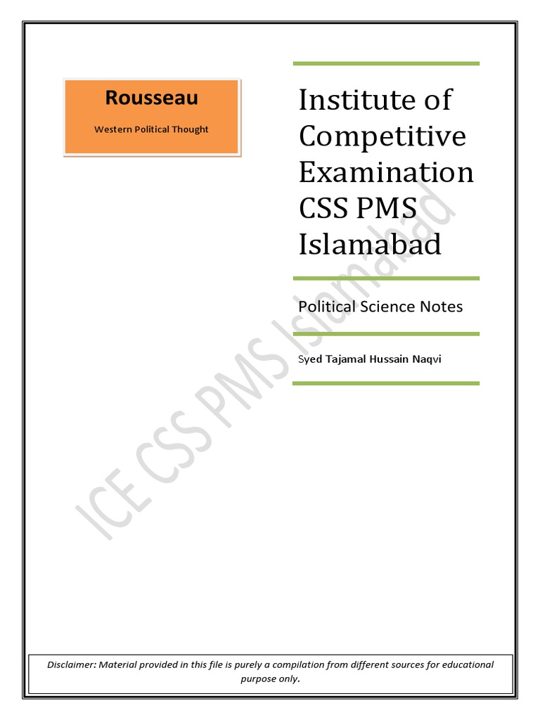 Institute of Competitive Examination Css Pms Islamabad: Rousseau | PDF ...