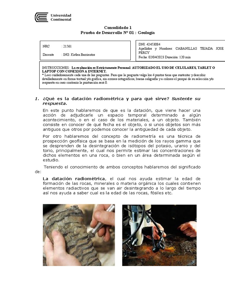 PA 01 - Examen Desarrollo #1 Geología Final | PDF | Tierra | Geología