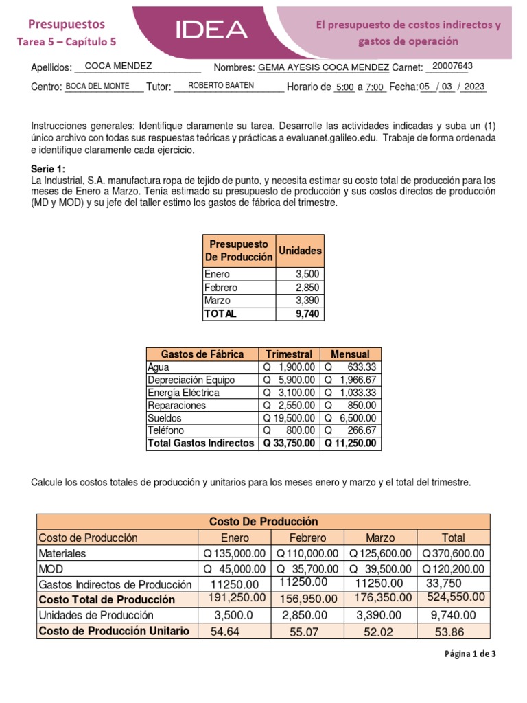 Tarea de Presupuestos 5 | PDF | Presupuesto | Sector privado