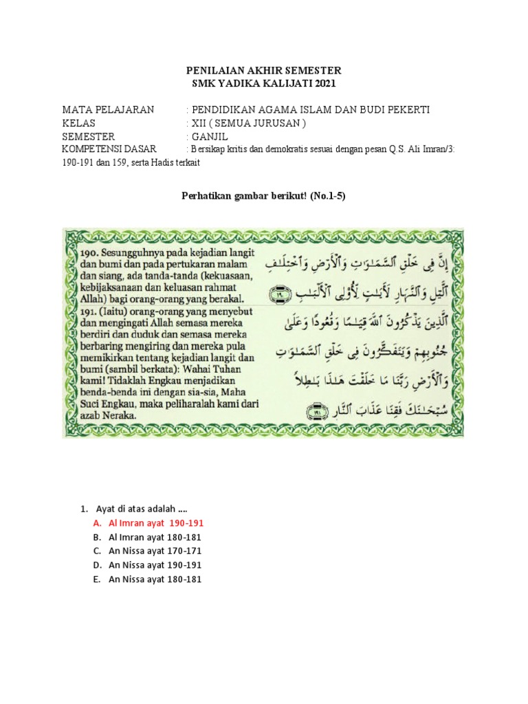 Soal PAS Ganjil Kelas XII SMK 2021 | PDF