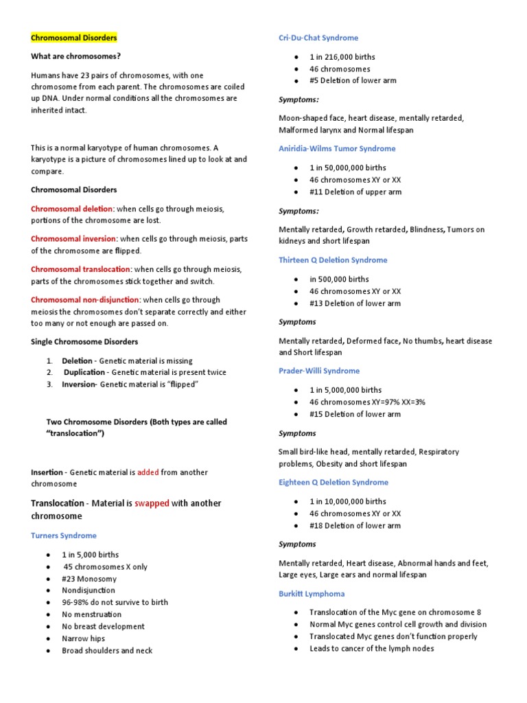 Chromosomal Disorders | PDF | Genetic Disorder | Chromosome
