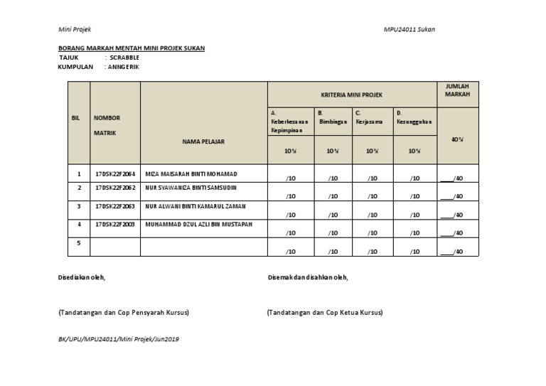 MPU24011 SUKAN MINI PROJEK PERMAKAHAN | PDF