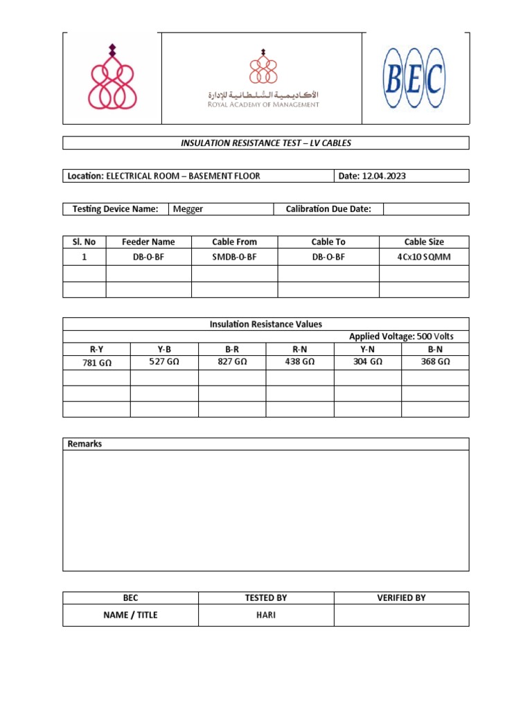 Insulation Resistance Test | Download Free PDF | Insulator (Electricity ...