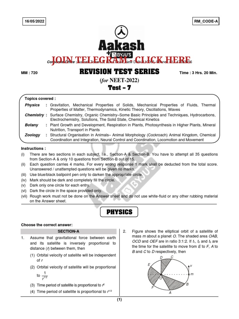Aakash Revision Test - 07 Paper | PDF | Sound | Chemistry