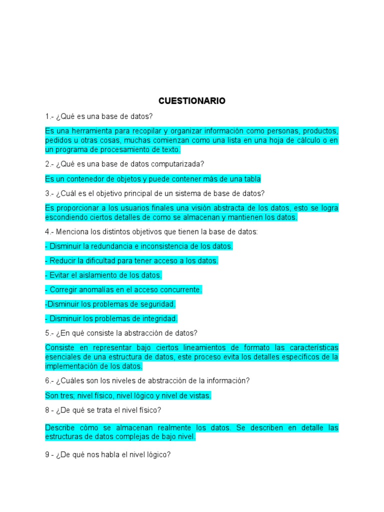 Cuestionario de Informatica | PDF | Bases de datos | SQL