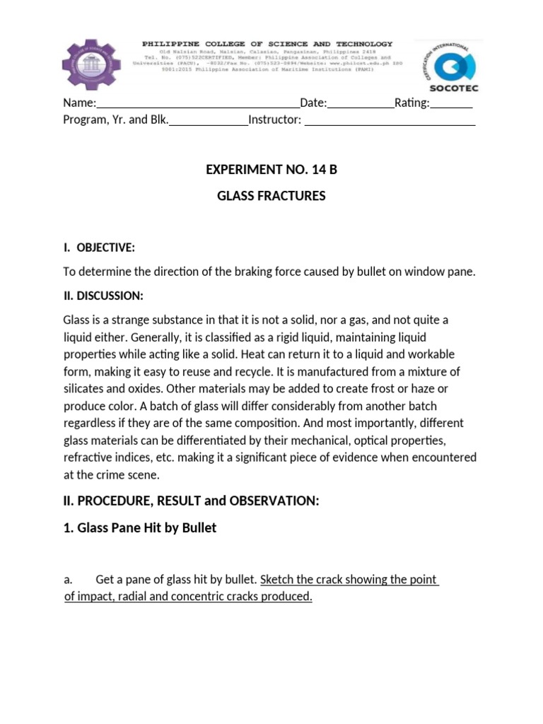 Laboratory Activity No. 14 B Glass | PDF | Glasses | Fracture