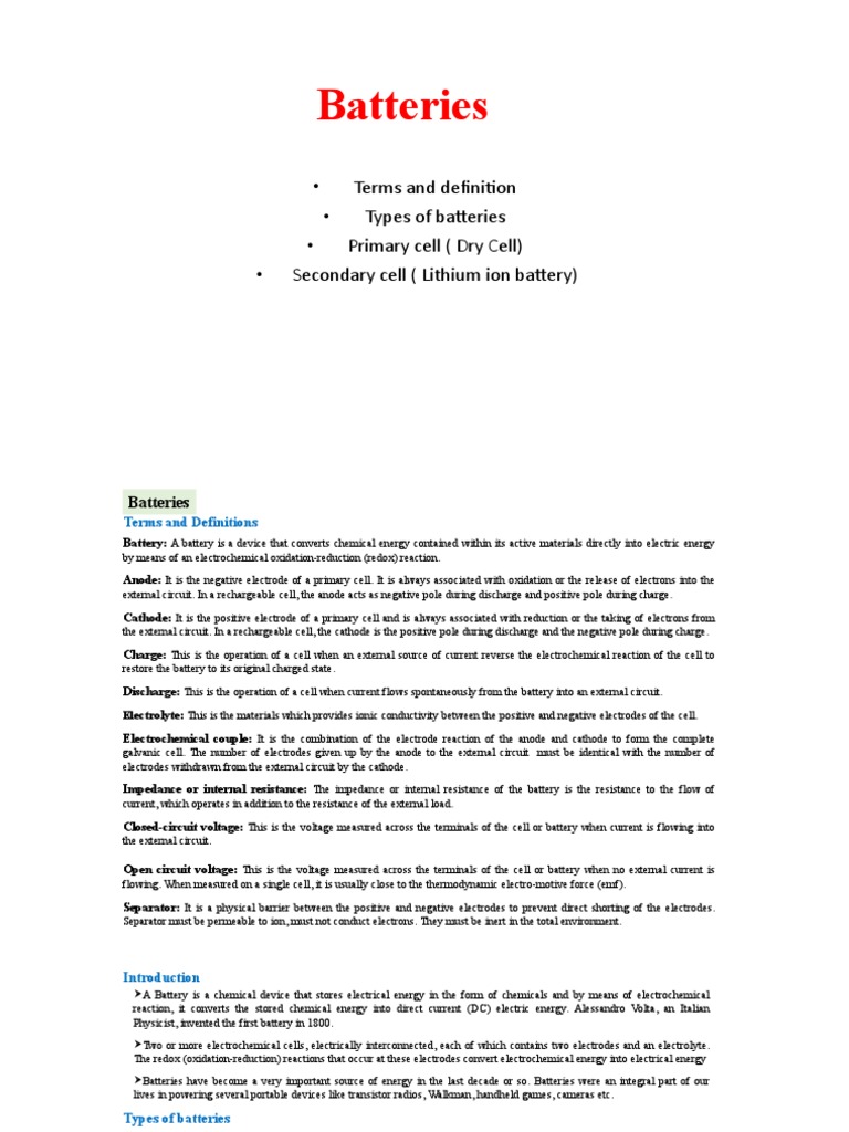 Overview of Battery Types and Chemistry | PDF | Rechargeable Battery ...