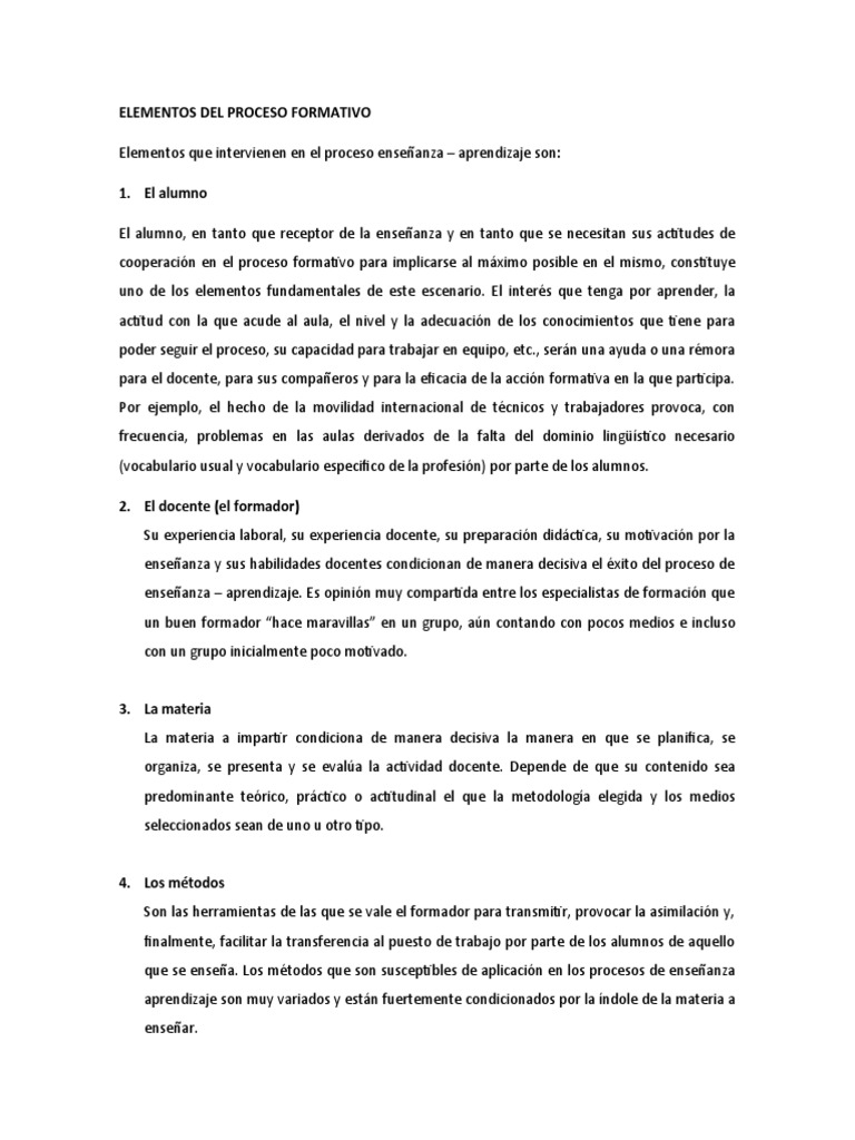 Elementos Del Proceso Formativo | PDF | Enseñando | Aprendizaje