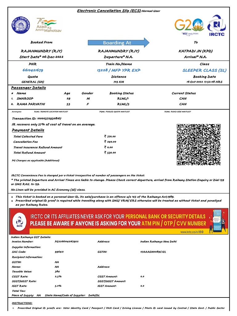 IRCTC Refund | PDF | Identity Document