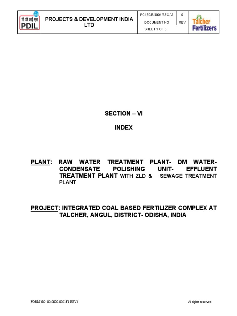 Section - Vi Index: Projects & Development India LTD | PDF | Sewage ...