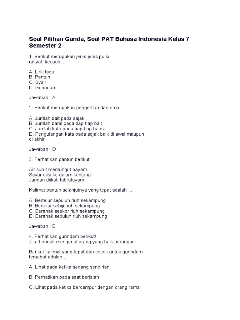 Soal Pat Bindo Vii | PDF