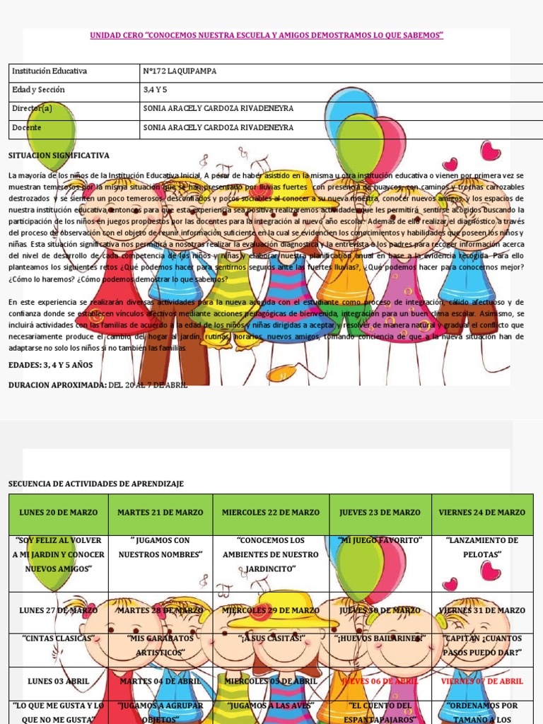 Experiencia 1 de Aprendizaje Conociendo Mi Jardin y Nuevos Amios Marzo ...