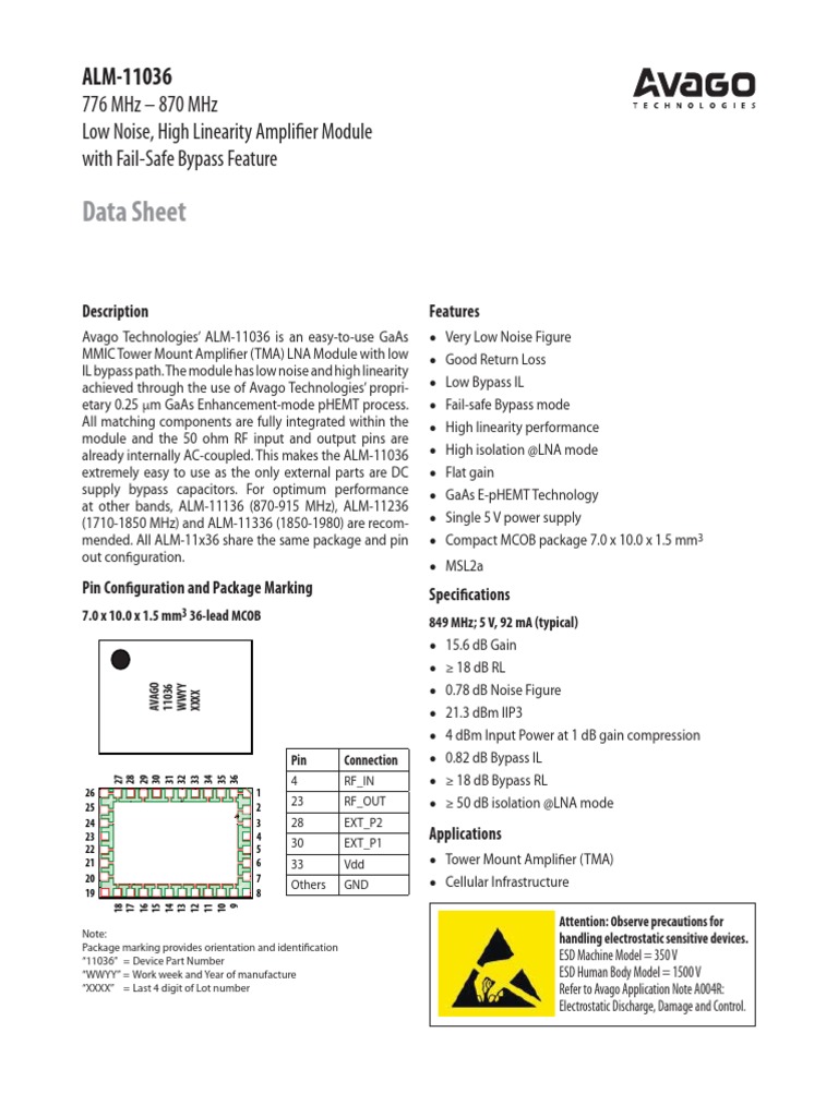 Data Sheet: 776 MHZ - 870 MHZ Low Noise, High Linearity Amplifi Er ...