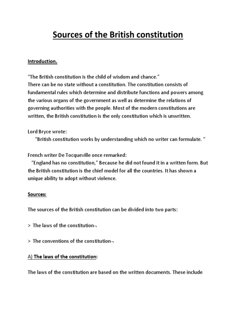 Sources of the British Constitution | PDF | Constitution | Constitution ...
