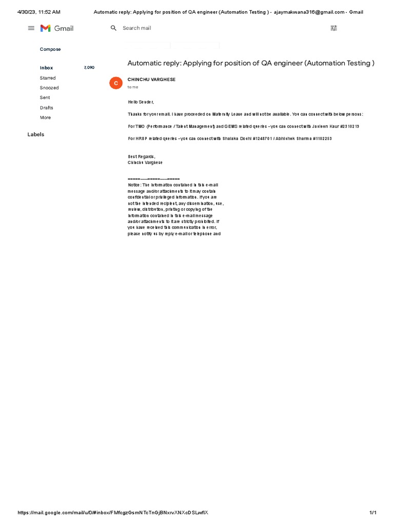Automatic Reply Applying For Position Of Qa Engineer Automation Testing Ajaymakwana316 5420