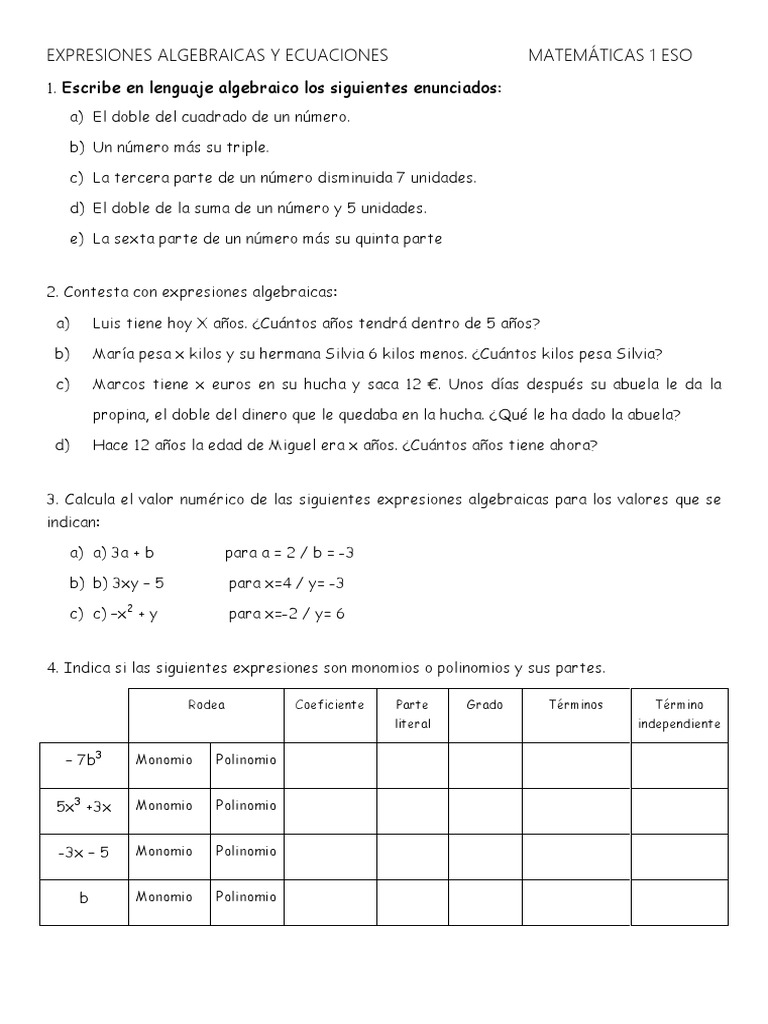 Expresiones Algebraicas y Ecuaciones | PDF | Álgebra abstracta | Algoritmos