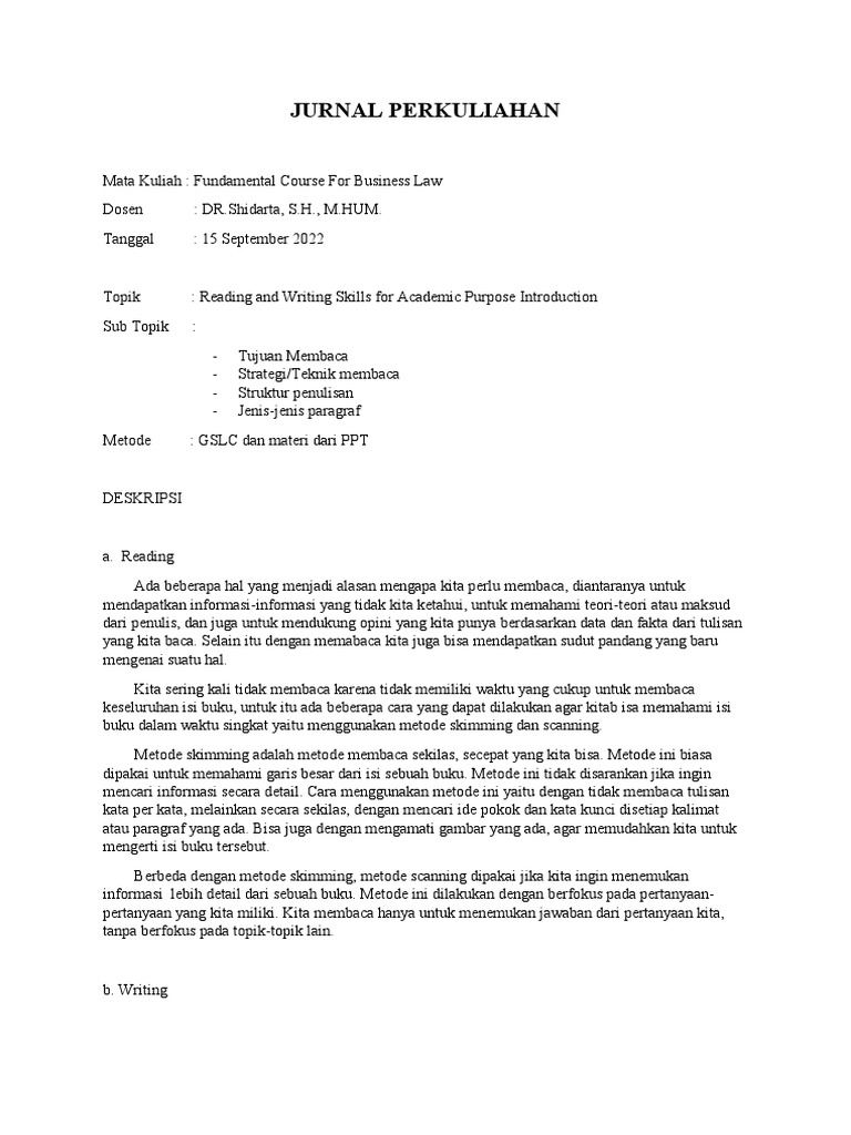 Jurnal Perkuliahan Vanesa Budiman | PDF