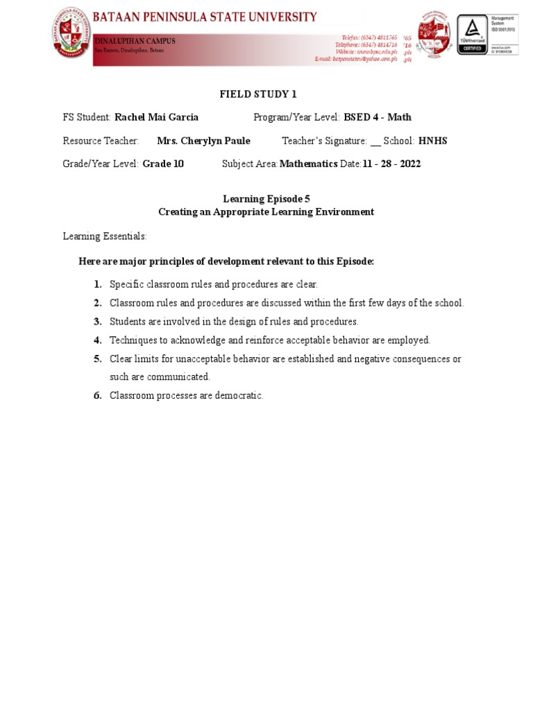 FS Learning Episode 5 | PDF | Classroom | Teachers