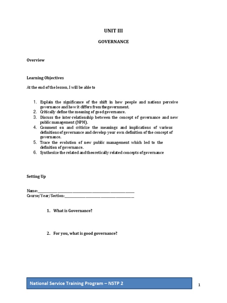 Unit Iii: Governance | PDF | Governance | Good Governance