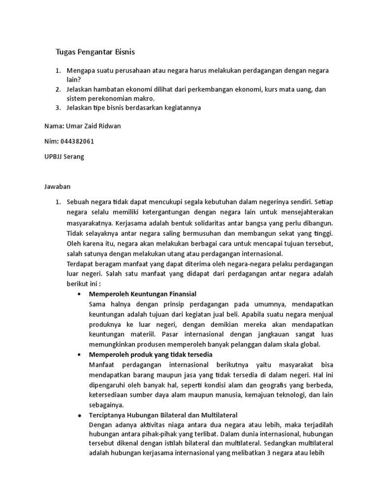 Tugas 1 Pengantar Bisnis (Umar Zaid Ridwan) | PDF