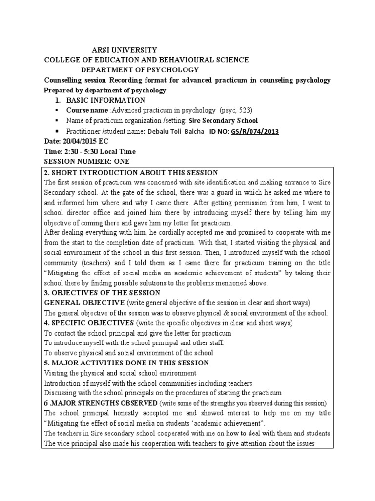 Practicum Session (1) Report | Download Free PDF | Teachers | Psychology