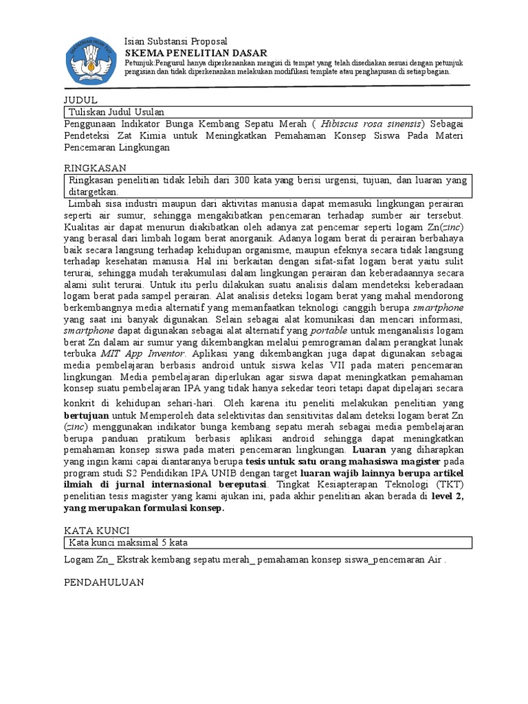 Isian Substansi Proposal Skema Dasar (2) Junaini S2 Ipa | PDF
