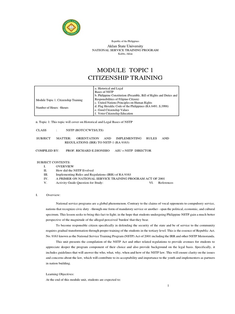 Module PDF NSTP | PDF | Citizenship | Government