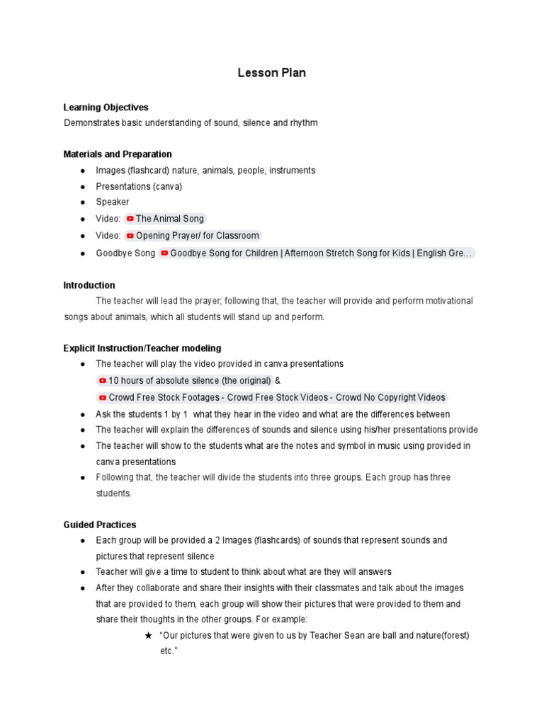 Sound and Silence Lesson Plan | PDF | Teachers | Change