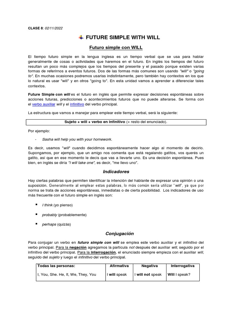 6 - Futuro Simple Will. 02-11 | PDF | Verbo | Morfología