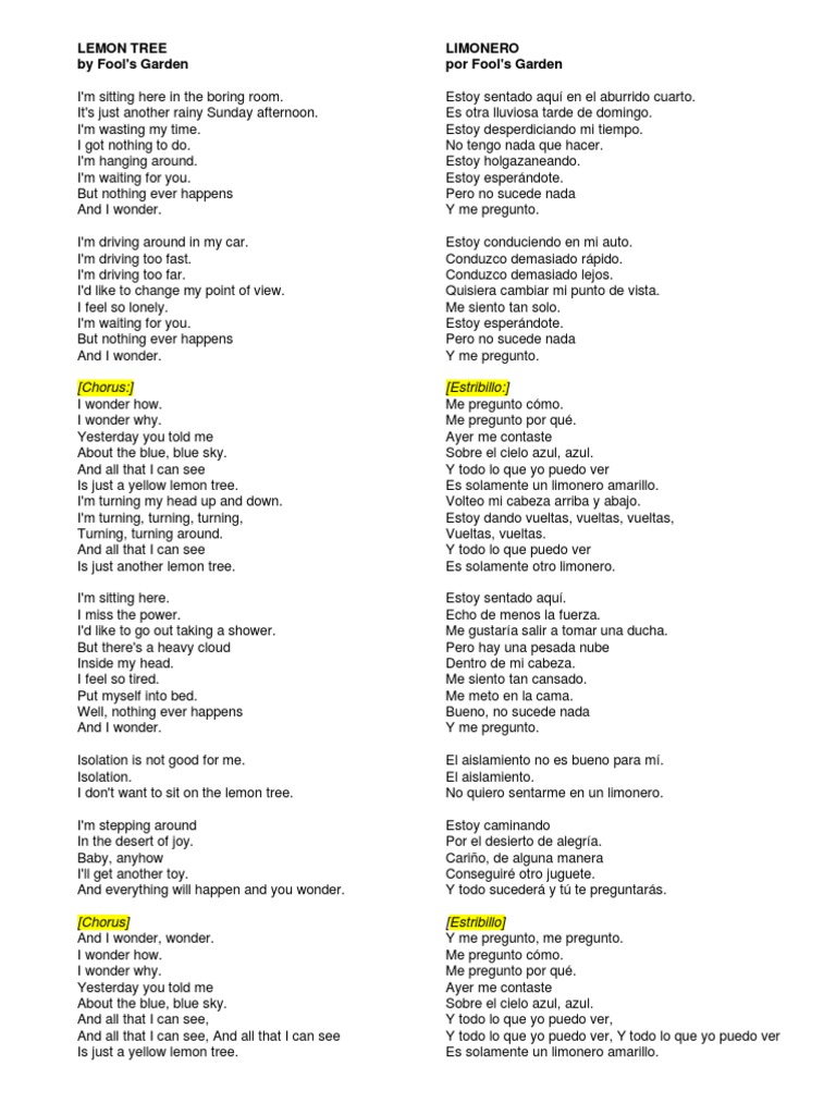 Letra de "Lemon Tree" en español e inglés | PDF | Música grabada