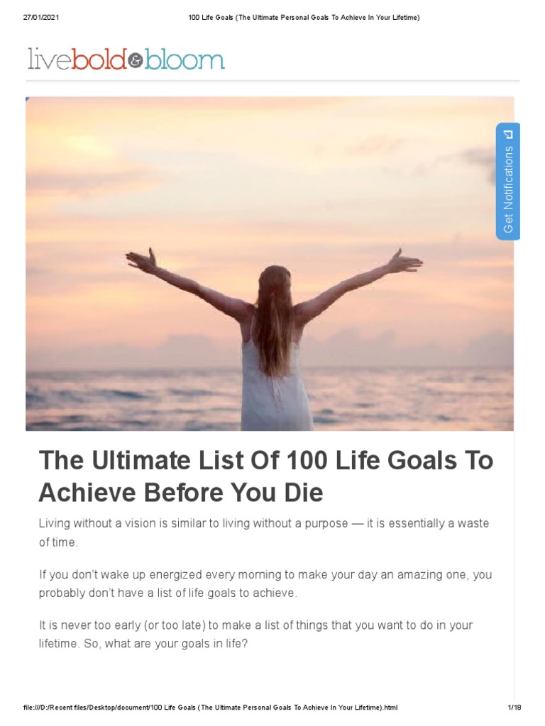 100 Life Goals (The Ultimate Personal Goals To Achieve in Your Lifetime ...