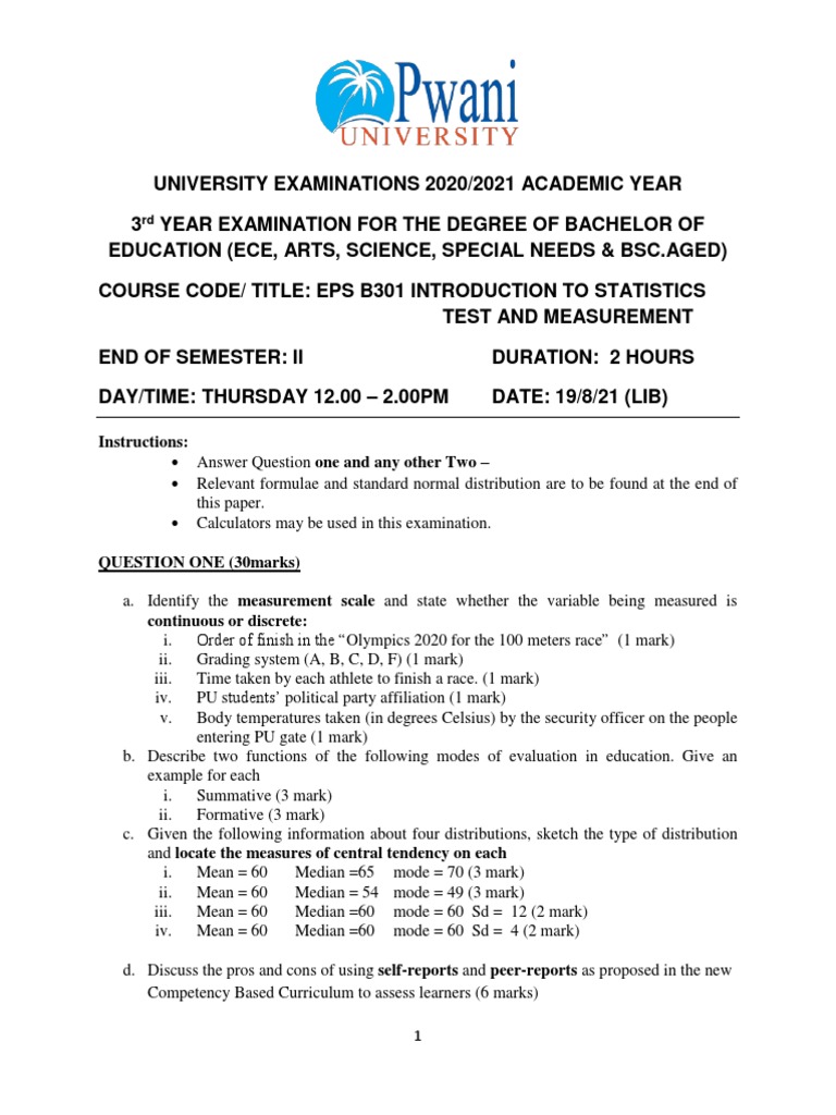 EPS B301 - FINAL - 2020-21 Sem2 Exams - JULY 21 | PDF | Mode ...