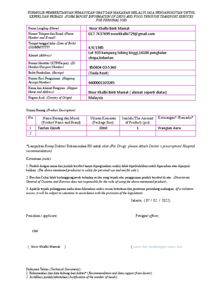 Formulir Pemasukan Obat Pribadi | PDF