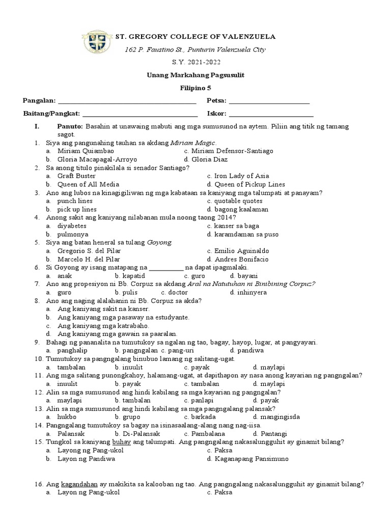 G5 FILIPINO (1st Quarter) | PDF