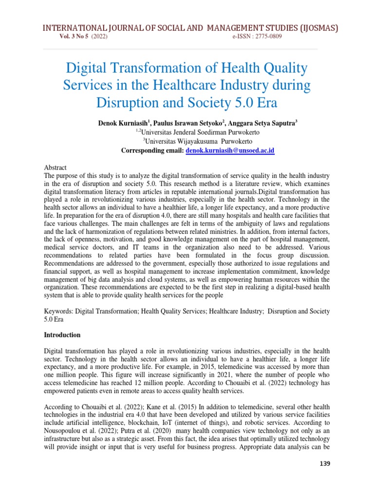 Digital Transformation of Health Quality Services in The Healthcare ...