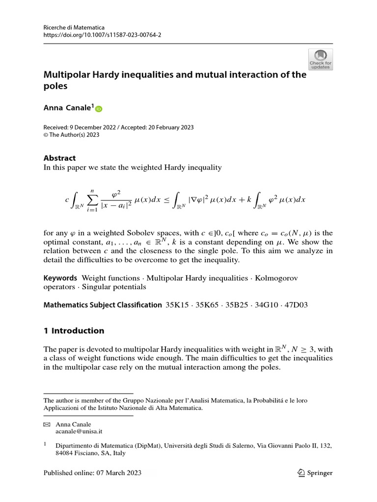Multipolar Hardy Inequalities and Mutual Interaction of The Poles | PDF ...