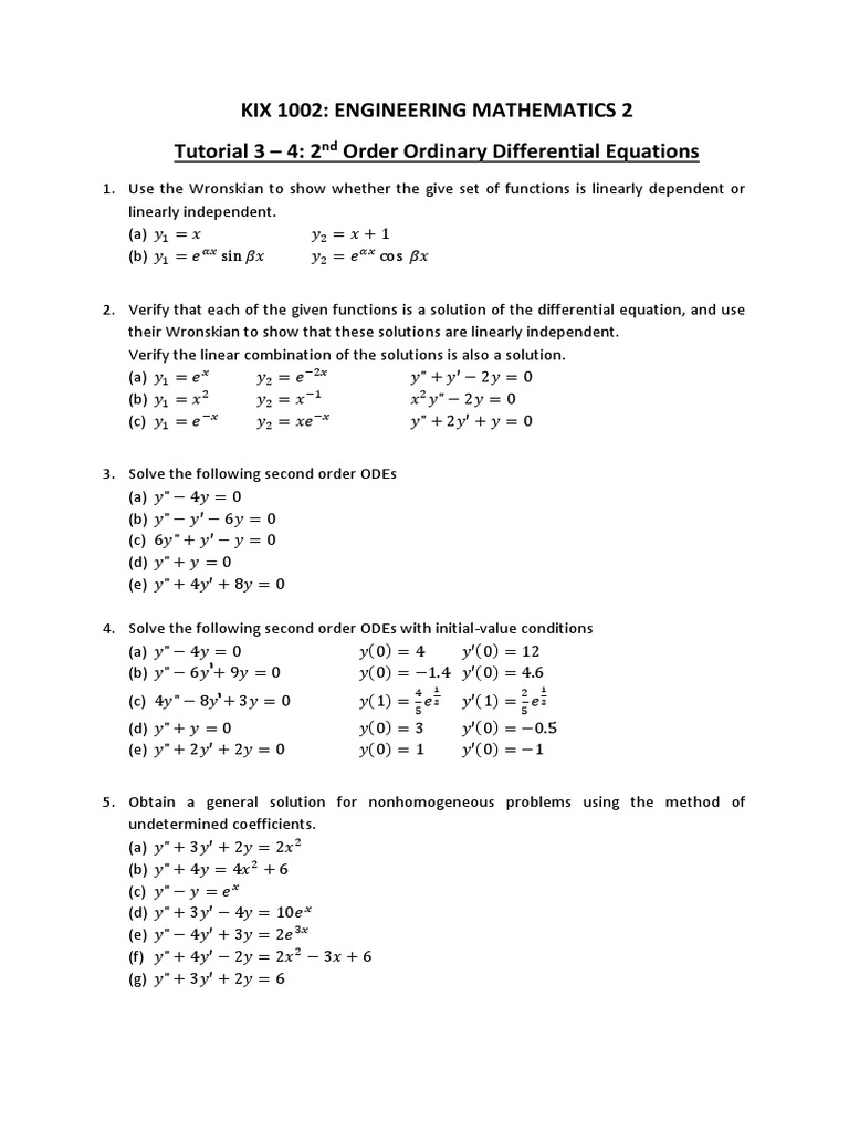 Tutorial 3+4 | Download Free PDF | Ordinary Differential Equation | Differential Equations
