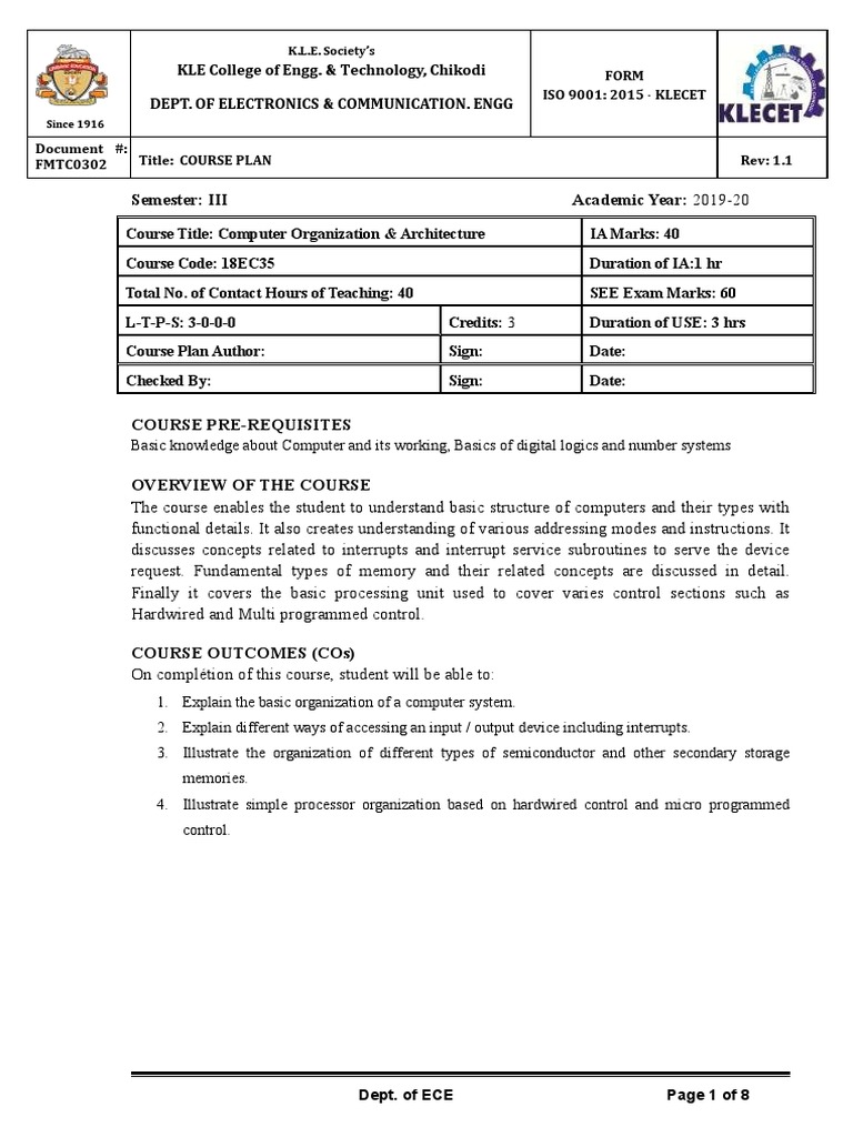 FMTC0302 - Lesson Plan COA | PDF | Computer Data Storage | Random Access Memory