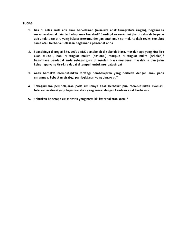 Tugas Anak Berkebutuhan Khusus | PDF | Karier & Perkembangan | Kesehatan Holistik