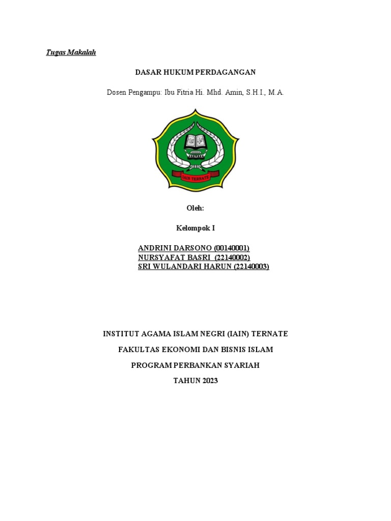 Hukum Dagang Dan Bisnis Kell 1 | PDF