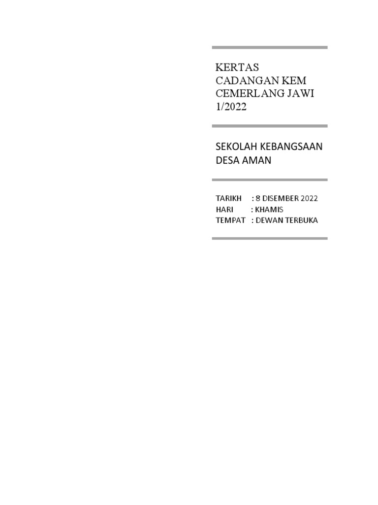 Kem Cemerlang Jawi 2022 di SK Desa Aman | PDF