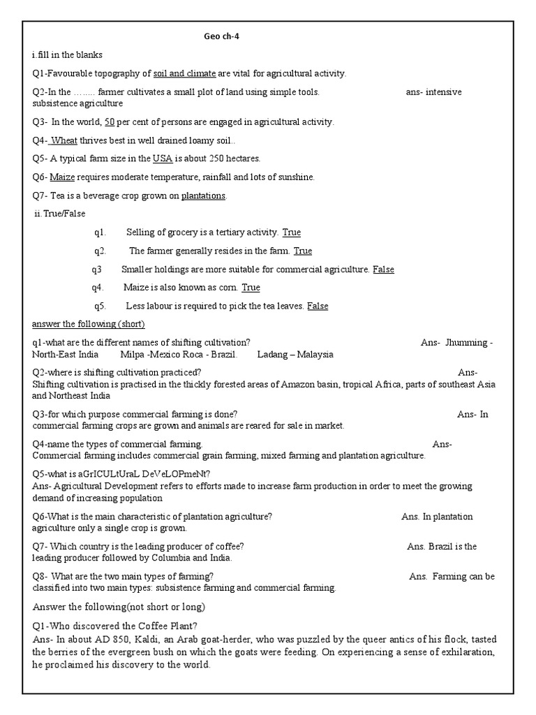 Geo Chapter 4 Class 8 Extra Question | PDF | Agriculture | Cotton