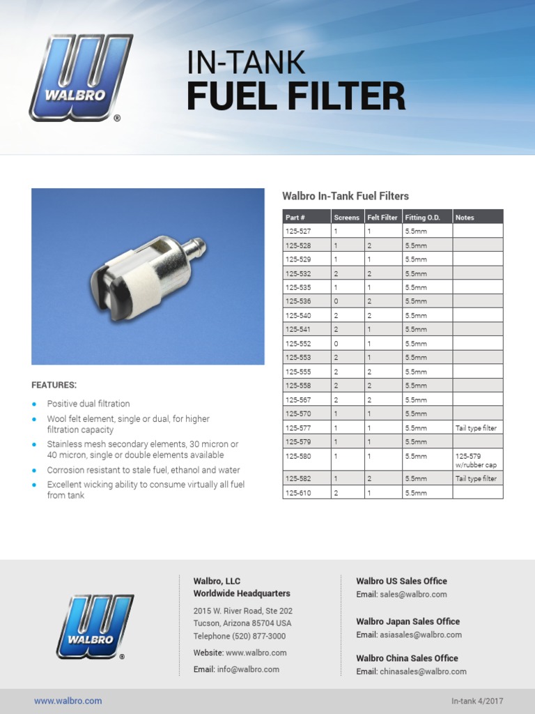 Walbro In-Tank Fuel Filters Guide | PDF | Chemistry | Materials