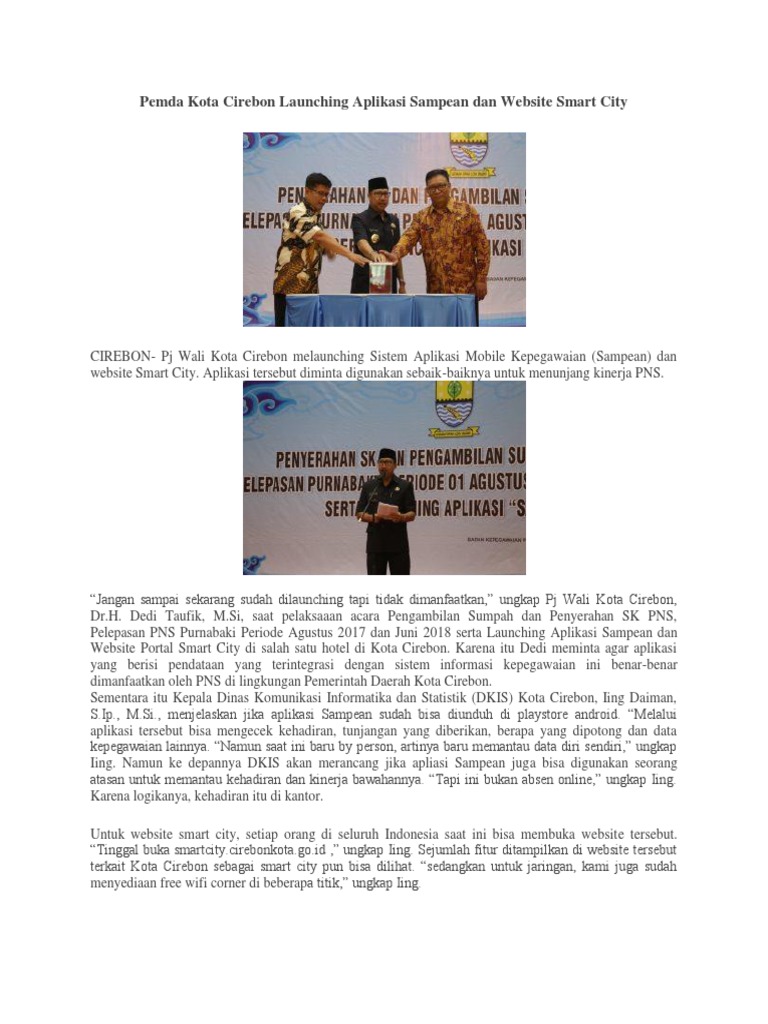 REALEASE BERITA MEI 2018 (Aplikasi Sampean Dan Website Smart City-WTP ...