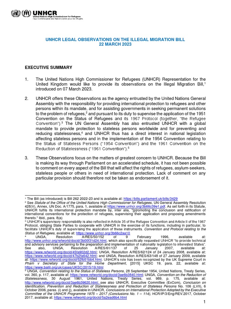 UNHCR LEGAL OBSERVATIONS ON THE ILLEGAL MIGRATION BIll | PDF | Refugee ...