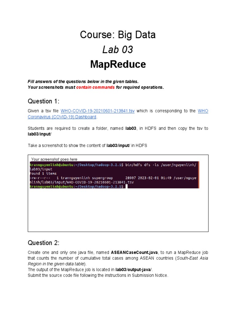 Lab 03 - Hadoop MapReduce | PDF