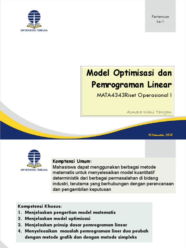 Temu 1 - Model Optimisasi Dan Pemrograman Linear | PDF